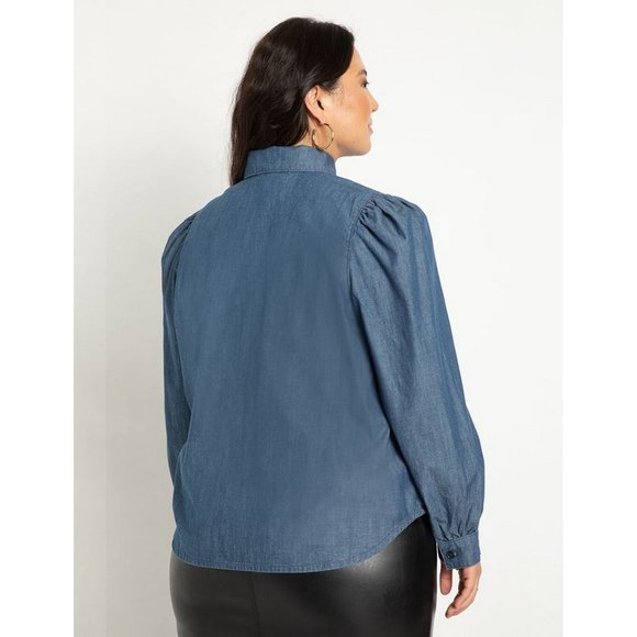 Eloquii | Tops | New Eloquii Puff Sleeve Chambray Button Down Blouse ...